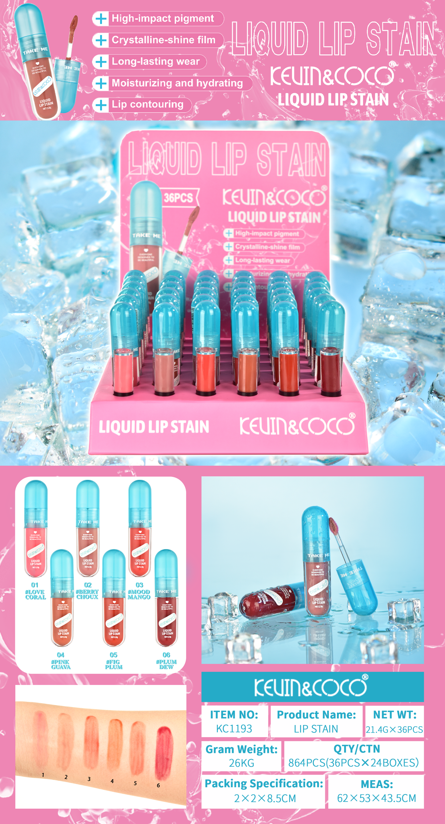 Tinta para Labios Liquid Lip Stain KEVIN&COCO REF:KC1193 – LC beauty